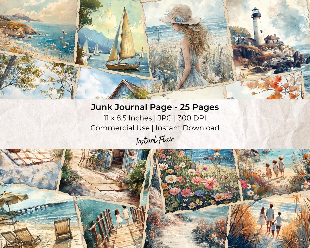 Summer at the Seaside: Collage Sheet | Digital Scrapbook Paper ...