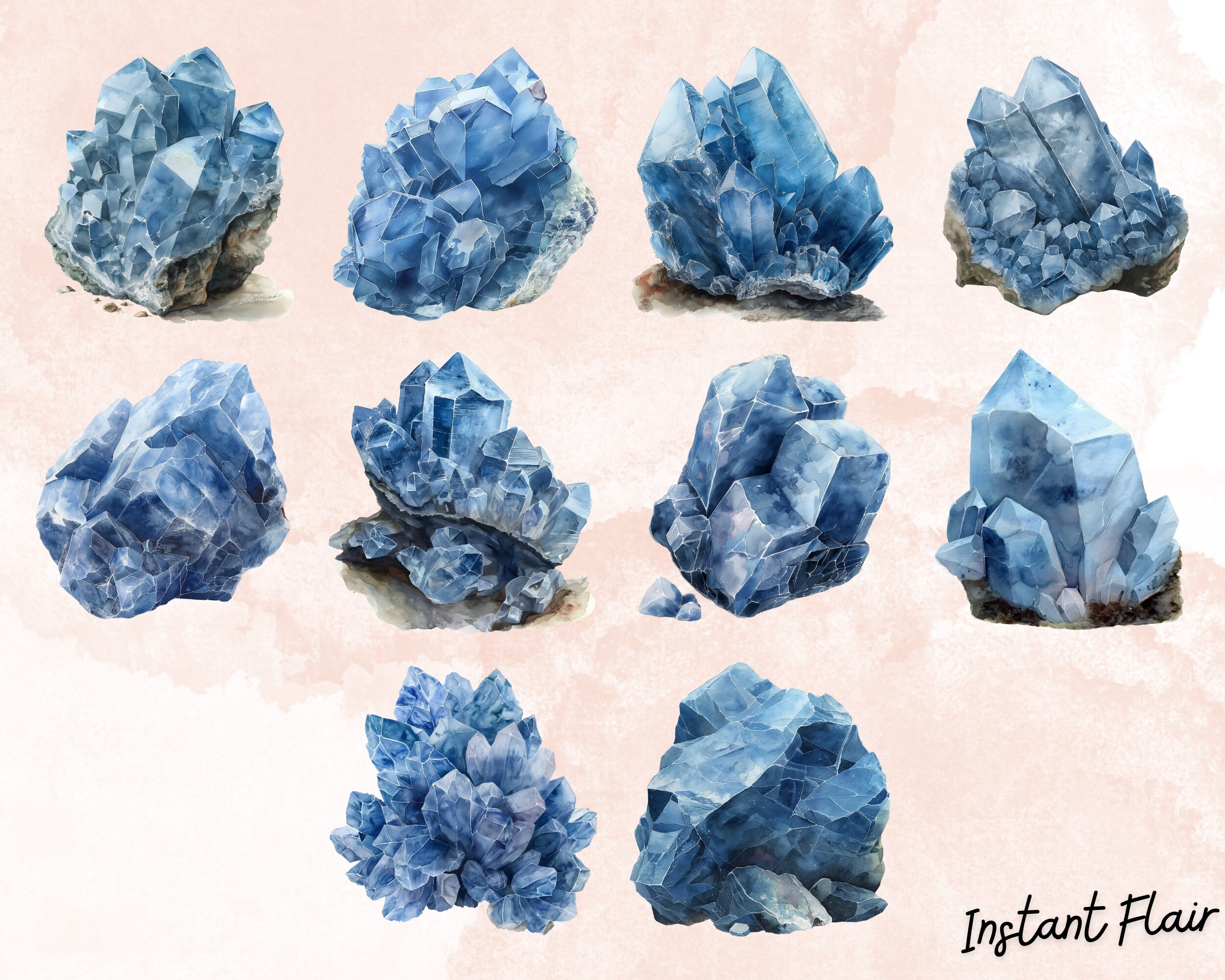 Angelite Crystal Clip Art Bundle, 10 Transparent PNG Designs ...