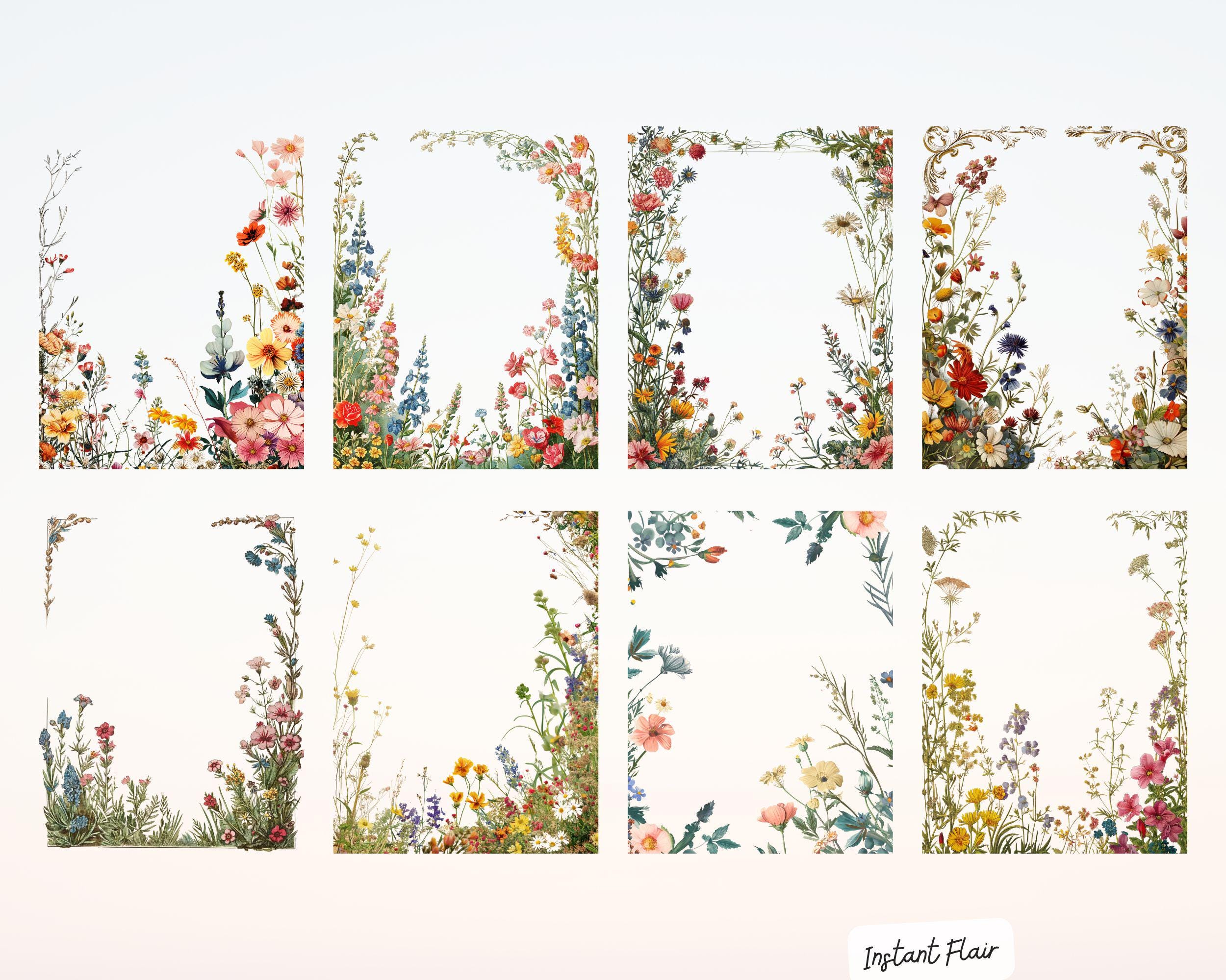 40 Wildflower Border Pngs – Transparent Background Junk Journal ...