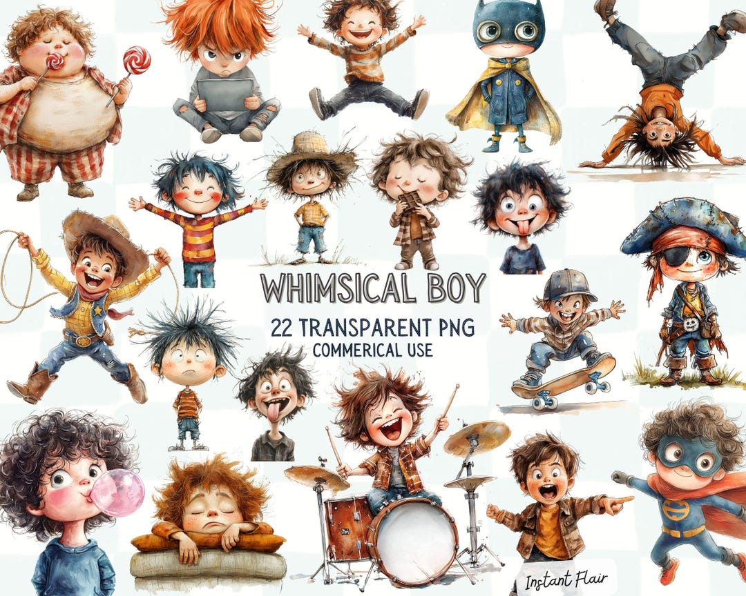 Whimsical Boy Clipart – Character Illustrations (digital Download - Etsy
