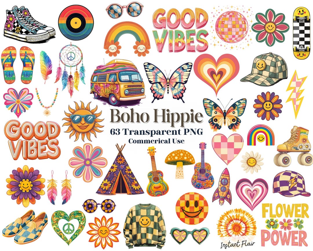 63 Boho Hippie Clipart – Transparent PNG – Commercial Use – Instant ...