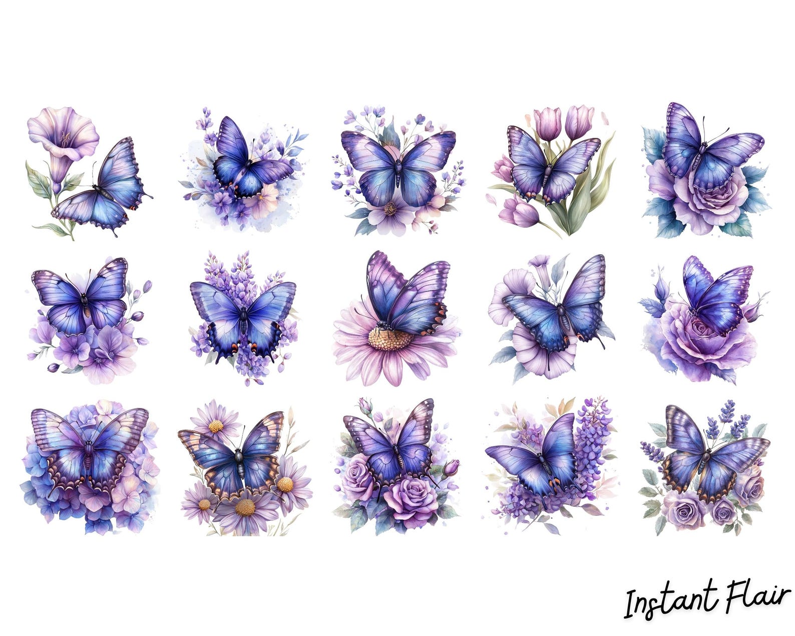 25 Purple Butterfly & Flower Clipart – PNG Bundle – Digital Download - Etsy