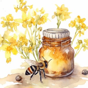 Bees With Honey Clip Art Bundle 14 PNG Designs Watercolor Cute Artsy ...