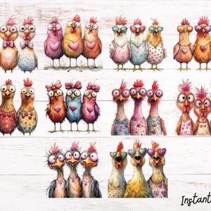 Whimsical Chicken Clipart, Funny Chicken Art, Digital PNG Design ...