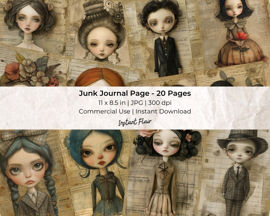 Whimsical Paper Doll Collage Sheet: Junk Journal Ephemera (digital ...