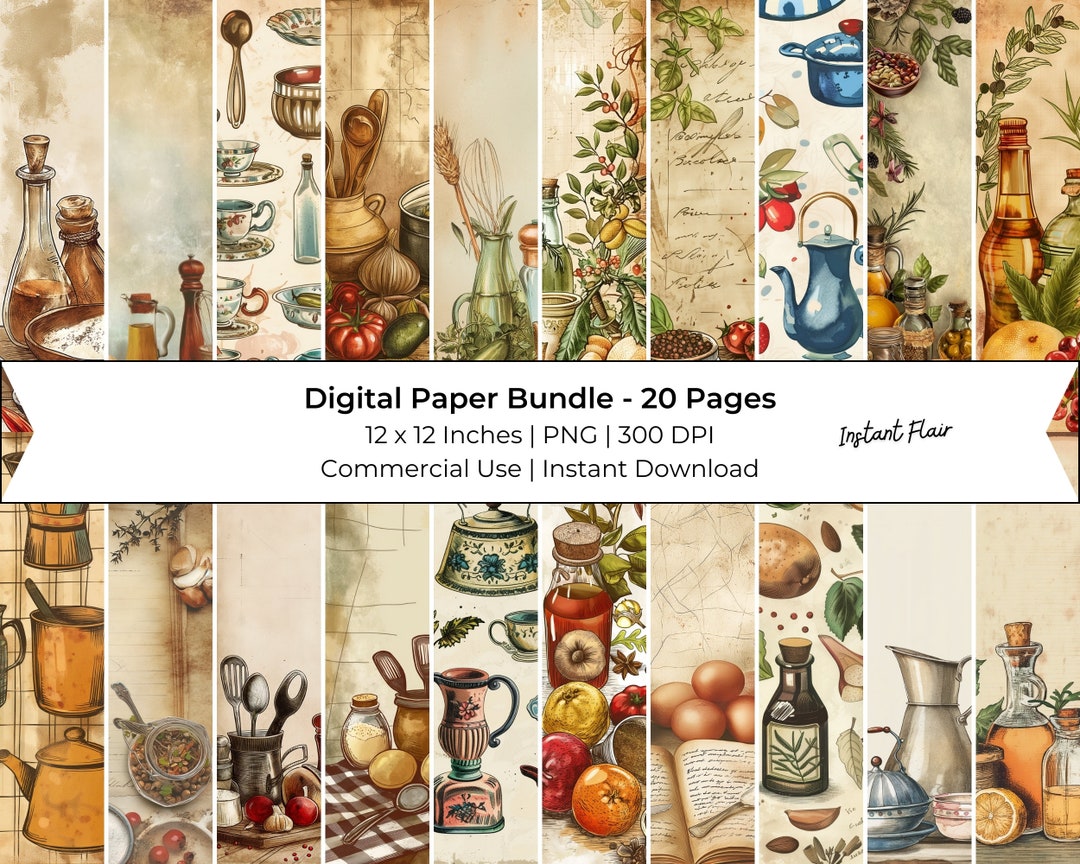 Kitchen Digital Paper: 20 Non Seamless Collage Sheets and Junk Journal ...