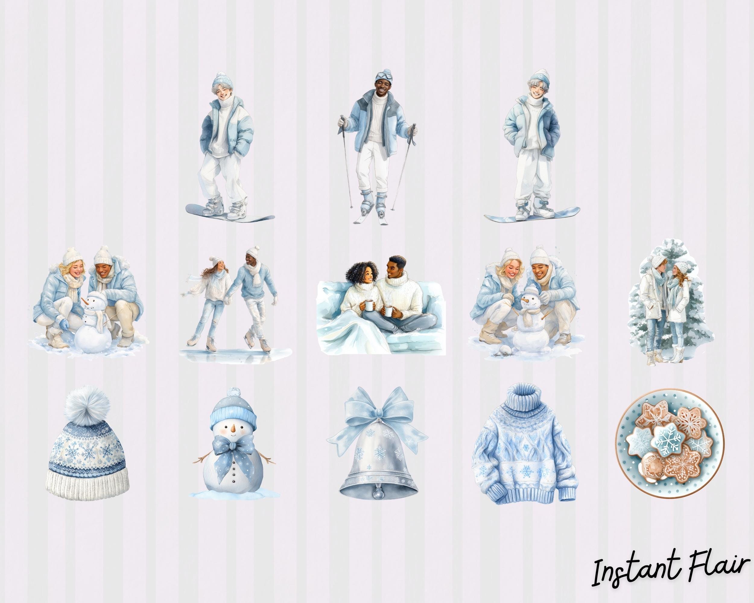 Winter Wonderland Clip Art Bundle, Watercolor PNG Graphics (digital ...