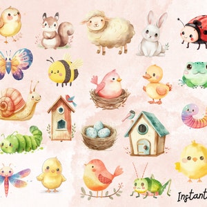 Happy Spring Clip Art Bundle, 60 Transparent PNG Designs, Decorative ...