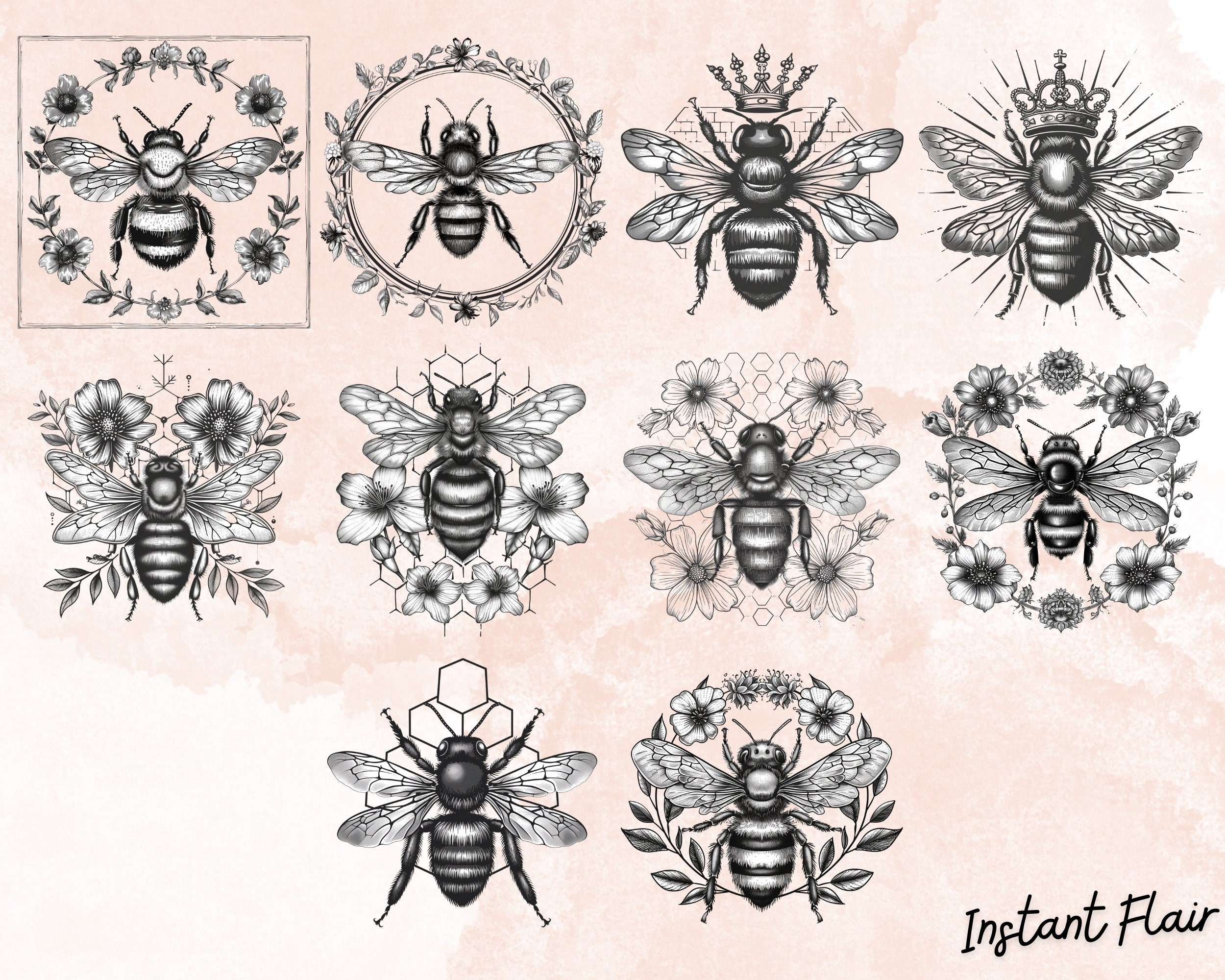 Honey Bee Line Art Clip Art Bundle, 50 Transparent PNG Grapics ...