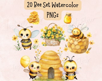 Cute Bee Watercolor Clip Art Bundle, PNG Designs, Decorative Images ...