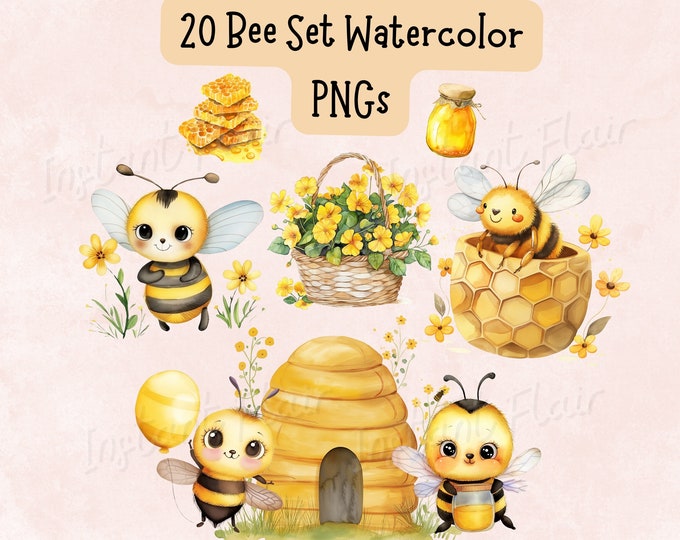 25 Honigbienen Aquarell Clipart PNG, Bienenstock Waben Illustrationen ...