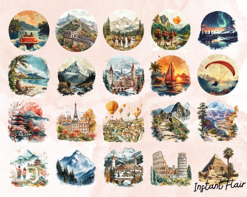 Travel Clipart Bundle, World Landmarks, PNG Graphics (digital Download ...