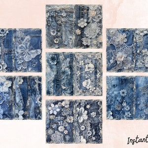 Denim and Lace: Collage Sheet | Digital Scrapbook Paper Kit | Digital ...