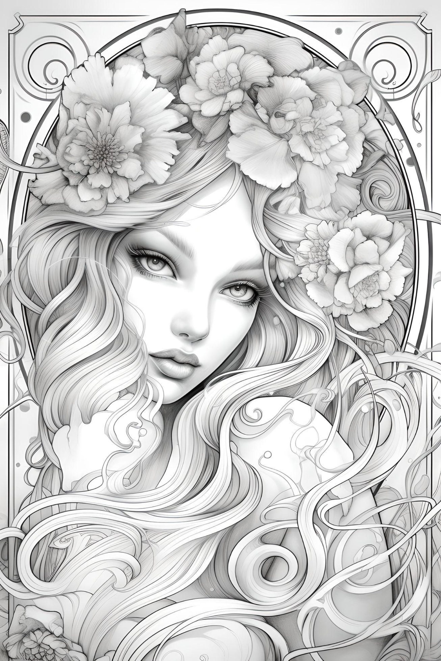 Mystical Muse: Art Nouveau Coloring Book for Relaxation - Detailed ...