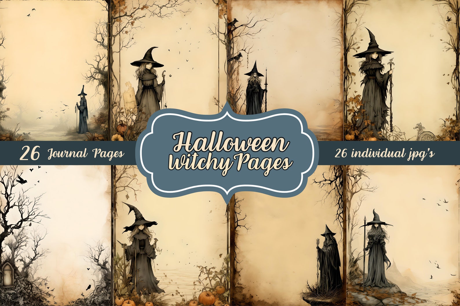 26 Witch Printable Stationery Writing Papers, Printable Letter, Note ...