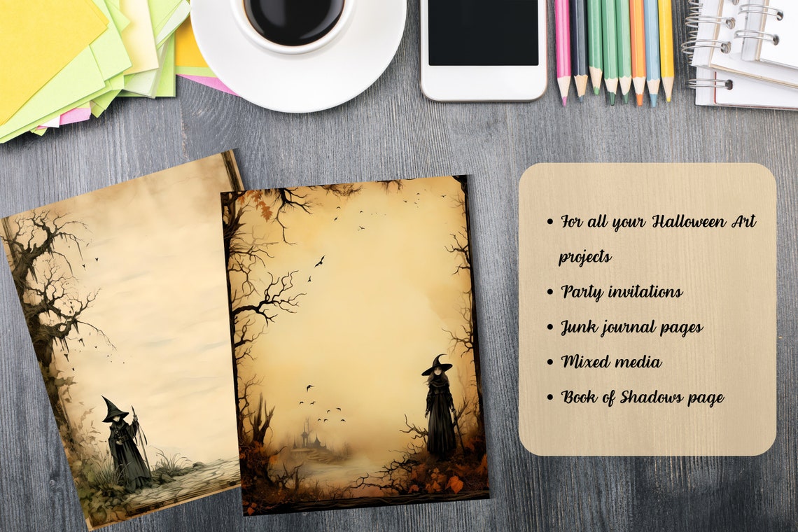 26 Witch Printable Stationery Writing Papers, Printable Letter, Note ...