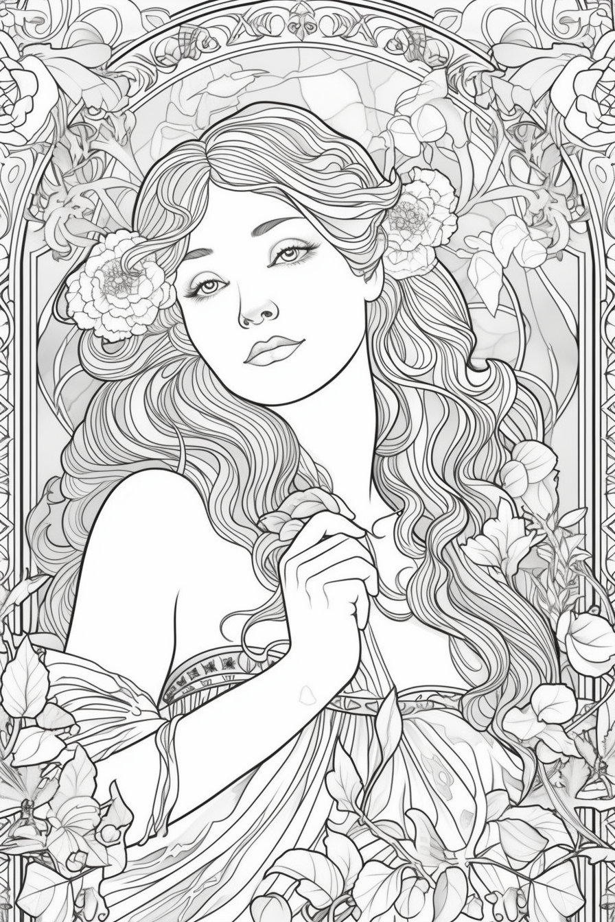 Mystical Muse: Art Nouveau Coloring Book for Relaxation - Detailed ...