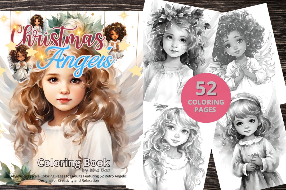 52 Christmas Angel Coloring Book, Printable Xmas Noel Little Angels ...