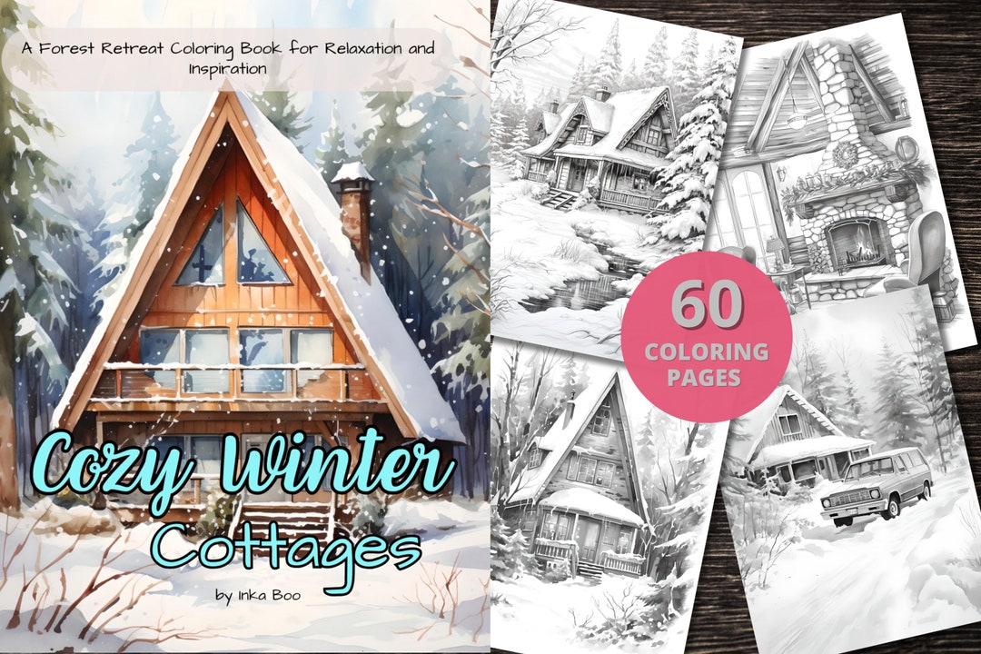 60 Cozy Winter Cottages Coloring Page, Adults Instant Download ...