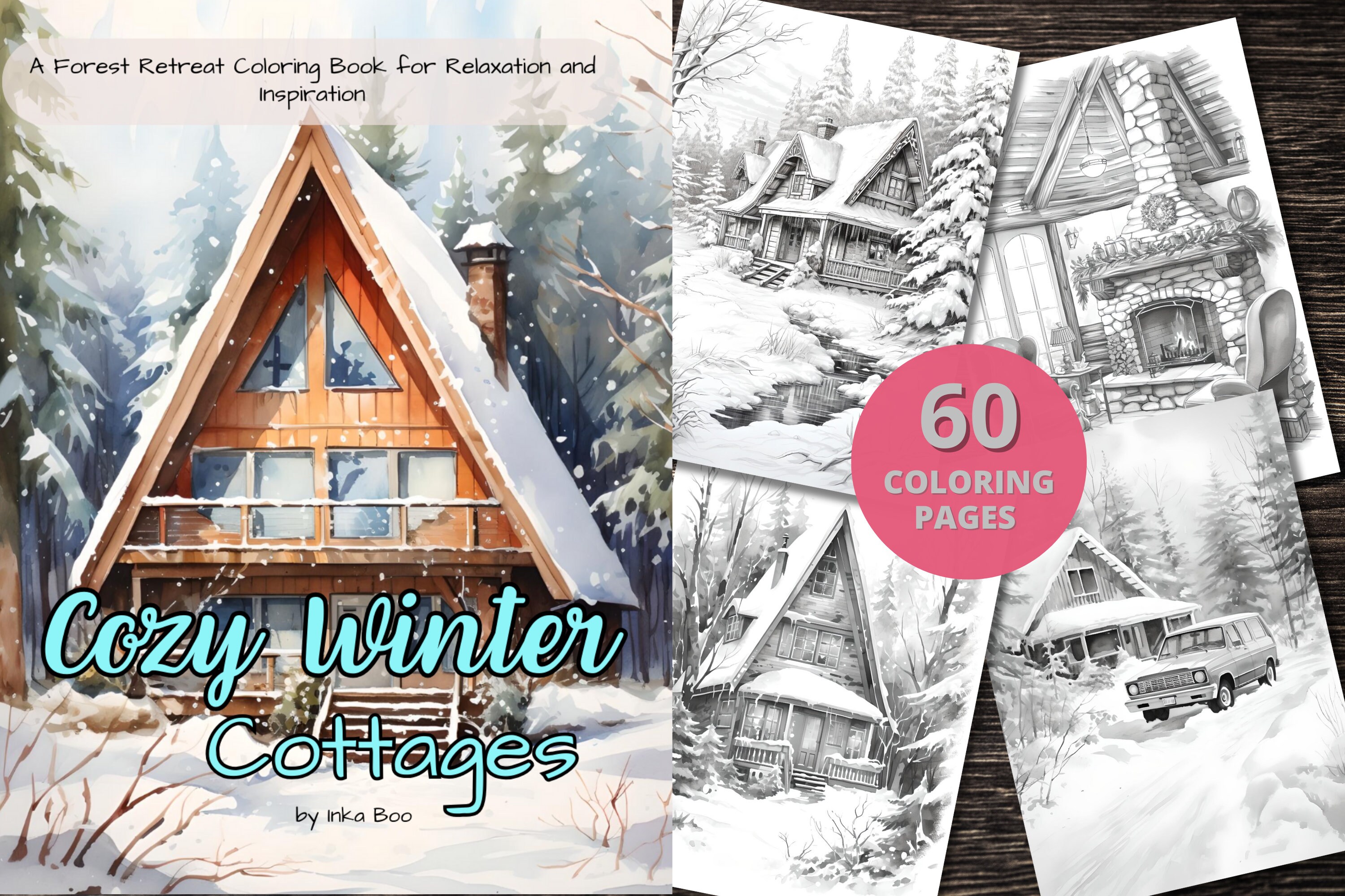 60 Cozy Winter Cottages Coloring Page, Adults Instant Download ...