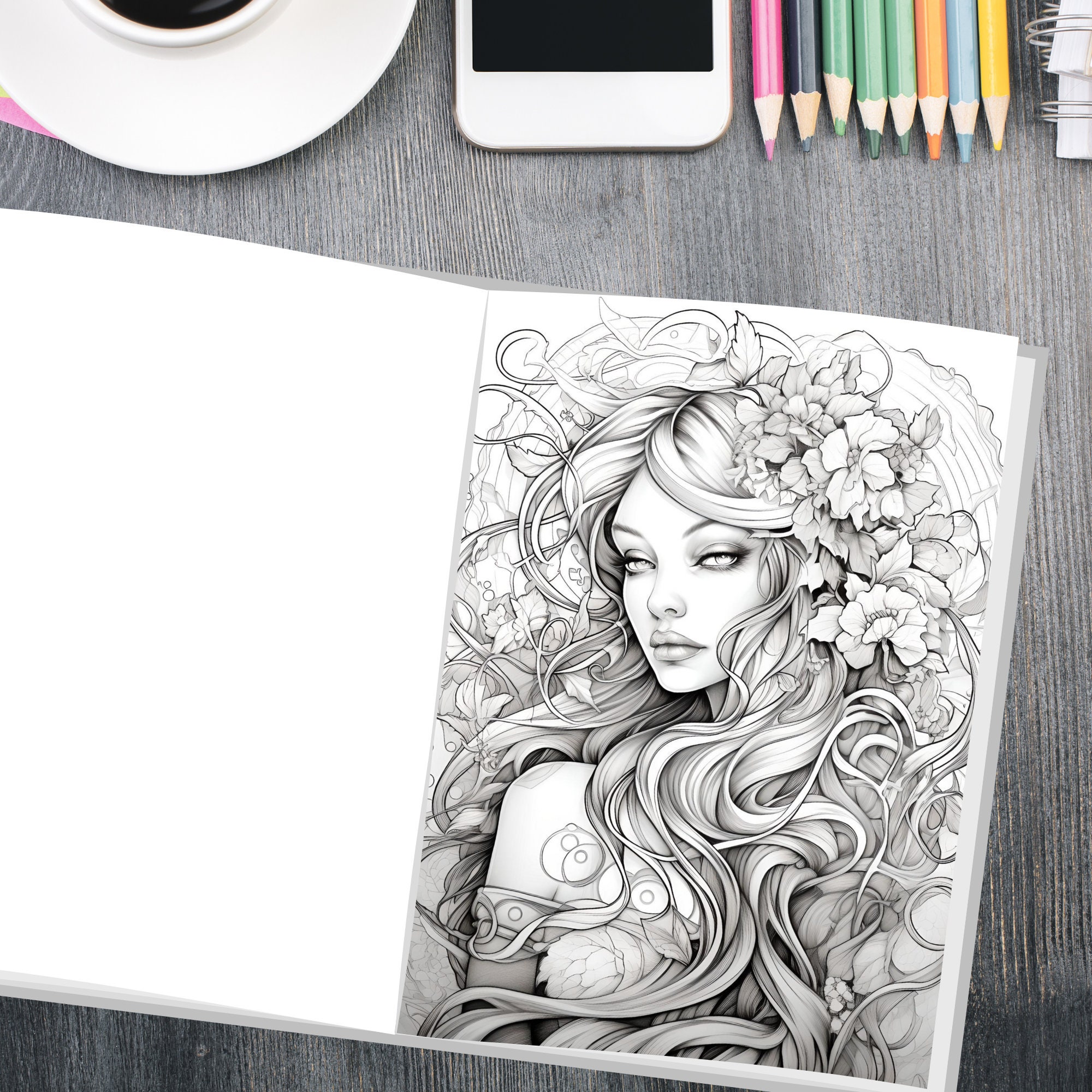 Mystical Muse: Art Nouveau Coloring Book for Relaxation - Detailed ...