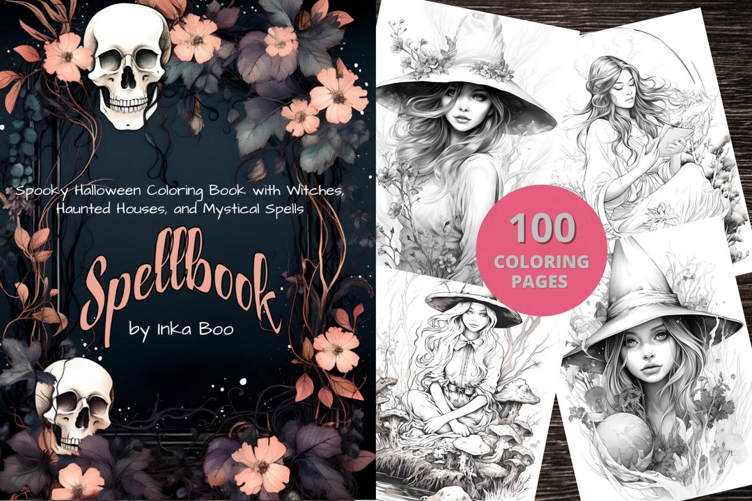 Spooky Halloween Coloring Book With Witches, Haunted Houses, and ...