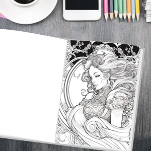 Mystical Muse: Art Nouveau Coloring Book for Relaxation - Detailed ...