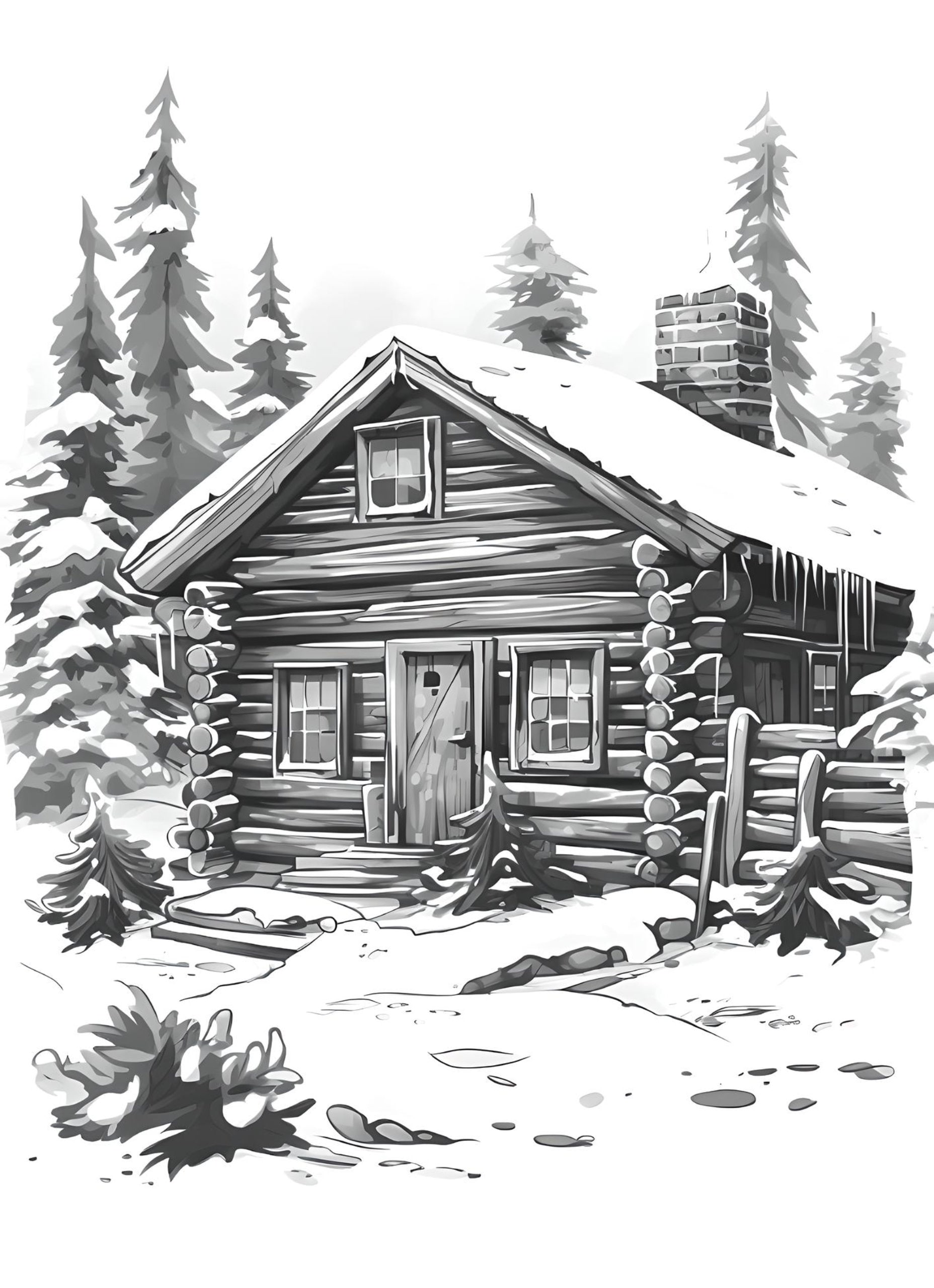 60 Cozy Winter Cottages Coloring Page, Adults Instant Download ...