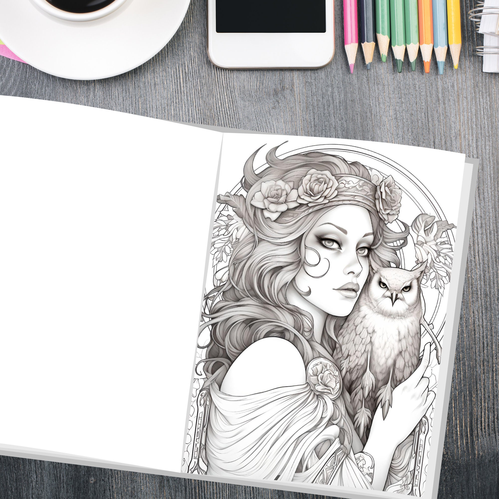 Mystical Muse: Art Nouveau Coloring Book for Relaxation - Detailed ...