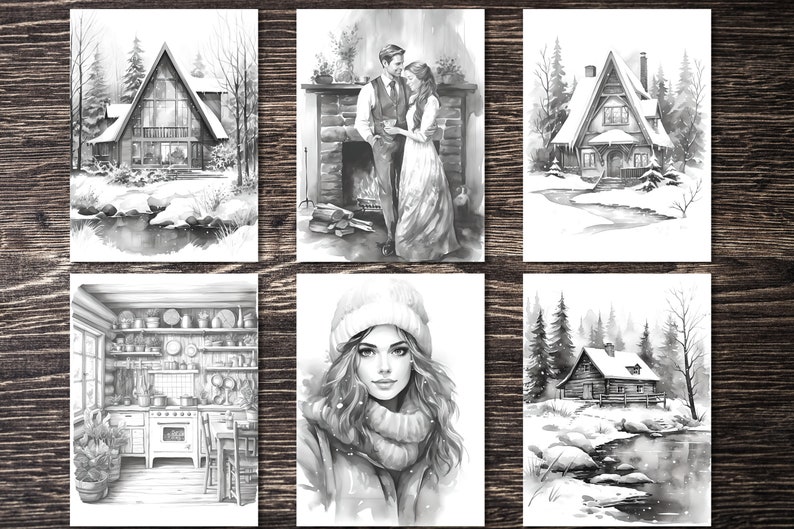 60 Cozy Winter Cottages Coloring Page, Adults Instant Download ...