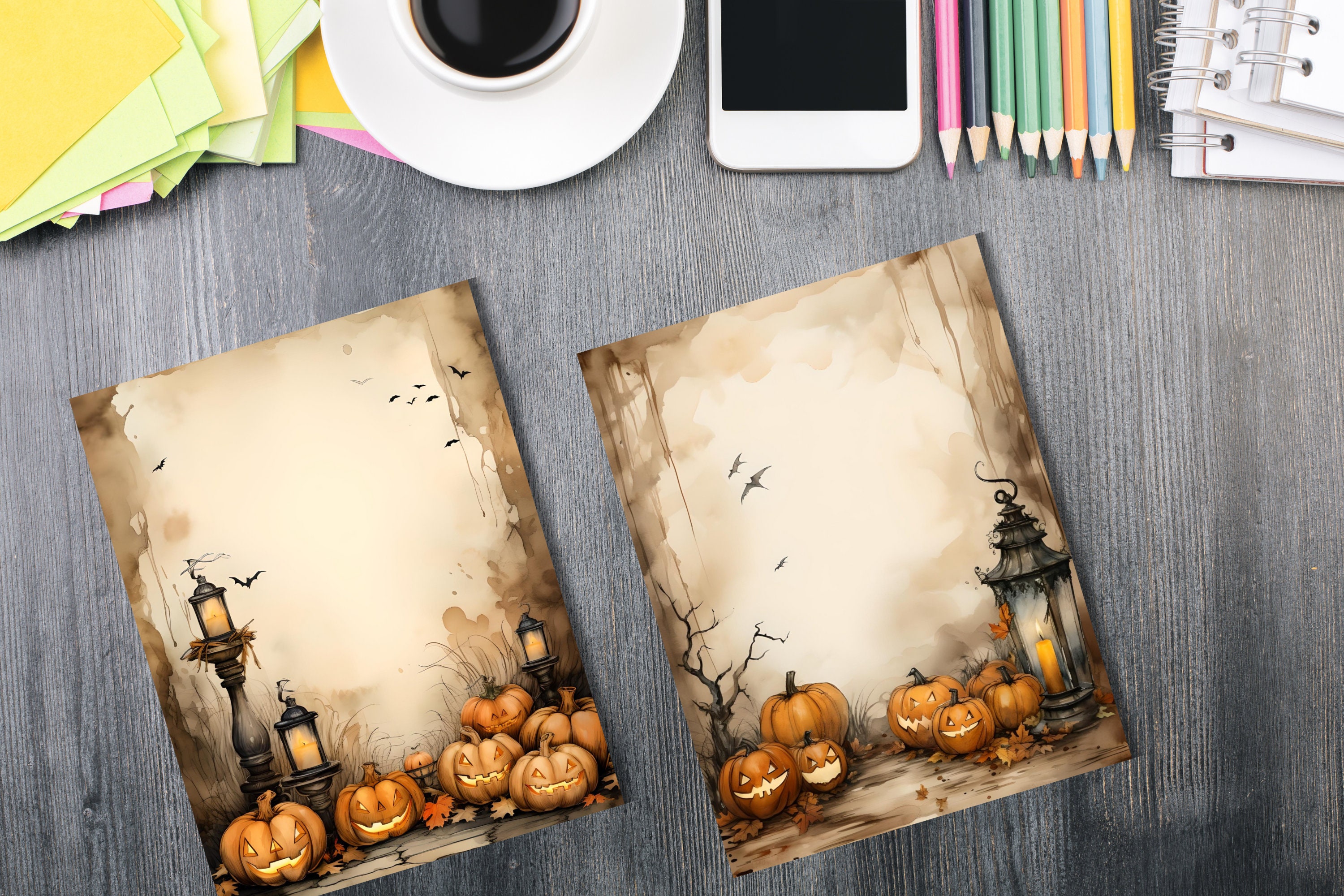 31 Halloween Printable Stationery Writing Papers, Pumpkins Letter, Note ...
