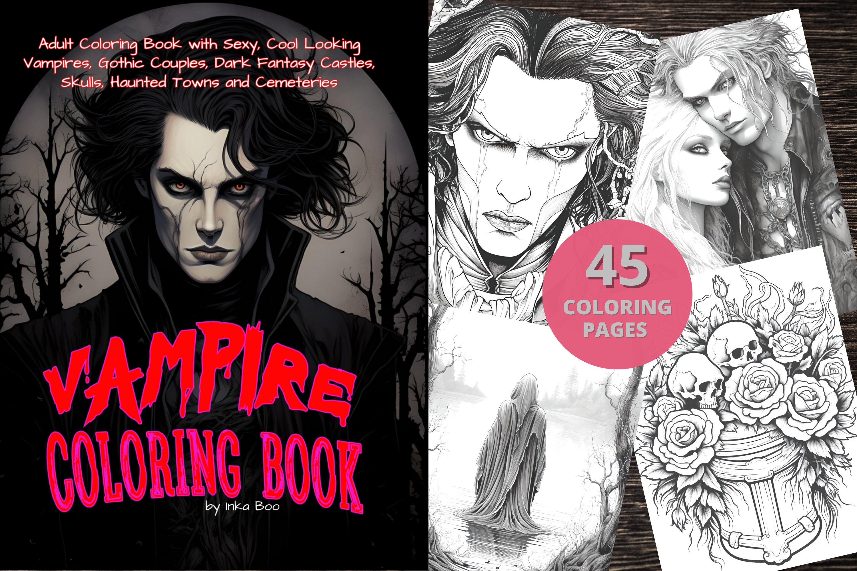 Vampire Coloring Book, Creepy Horror Coloring Book, Creepy House ...
