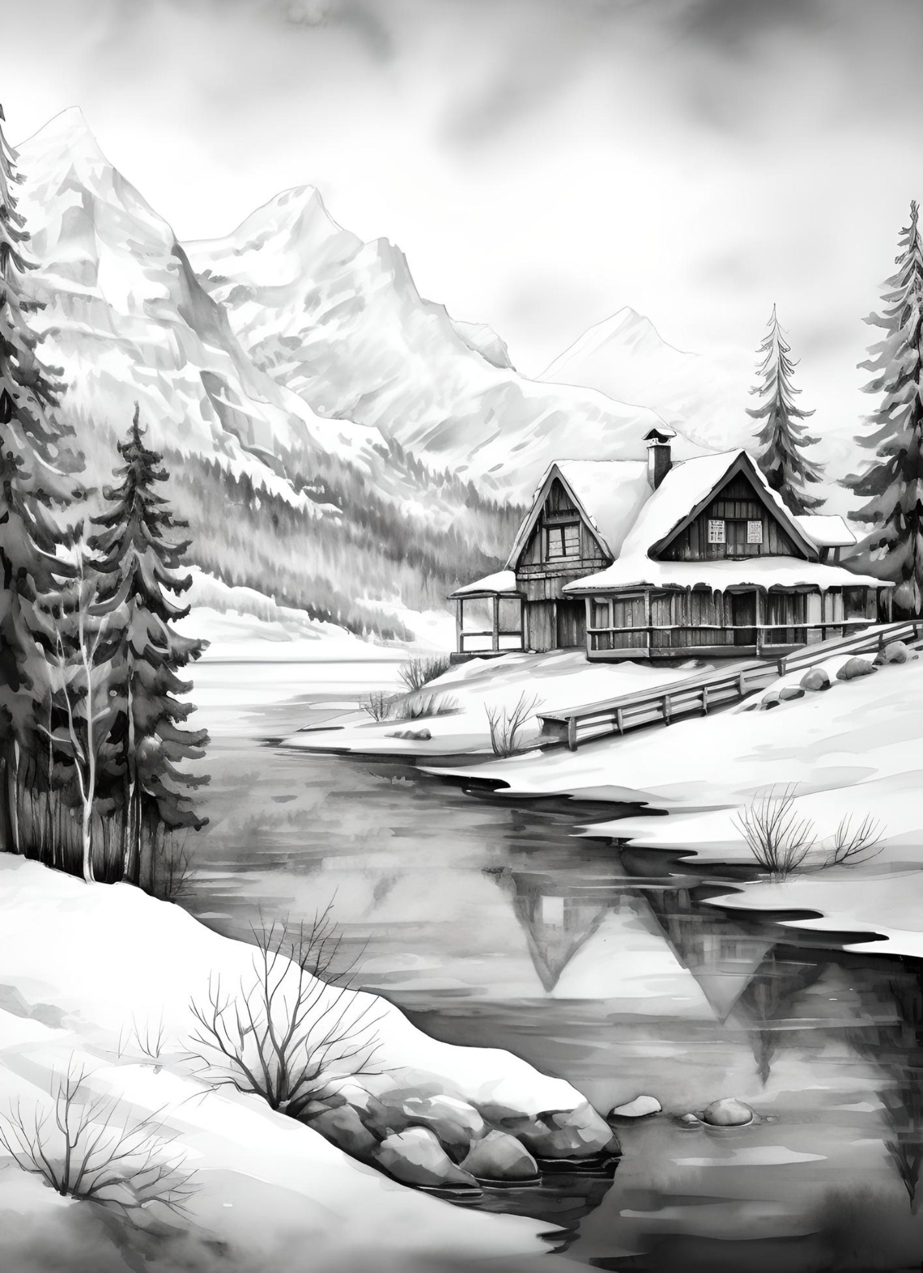 60 Cozy Winter Cottages Coloring Page, Adults Instant Download ...