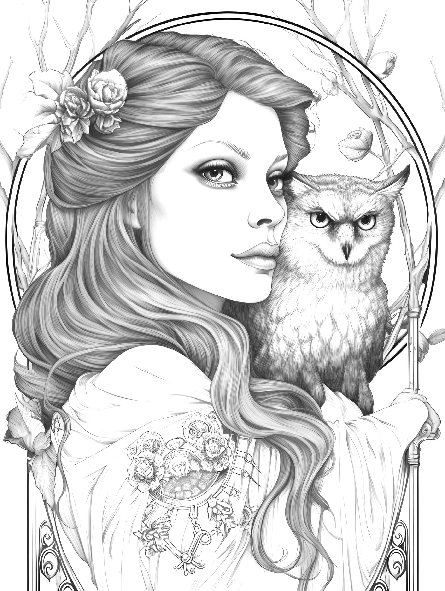 Mystical Muse: Art Nouveau Coloring Book for Relaxation - Detailed ...