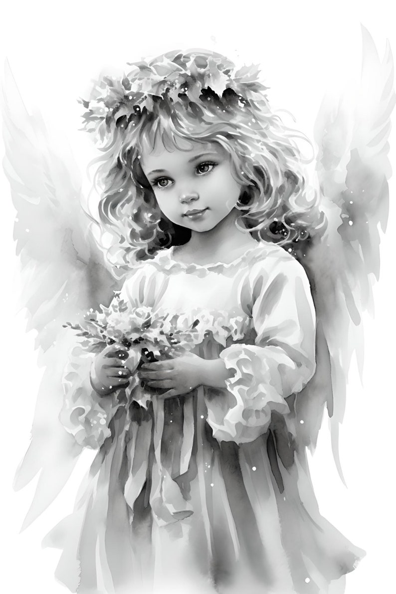 52 Christmas Angel Coloring Book, Printable Xmas Noel Little Angels ...