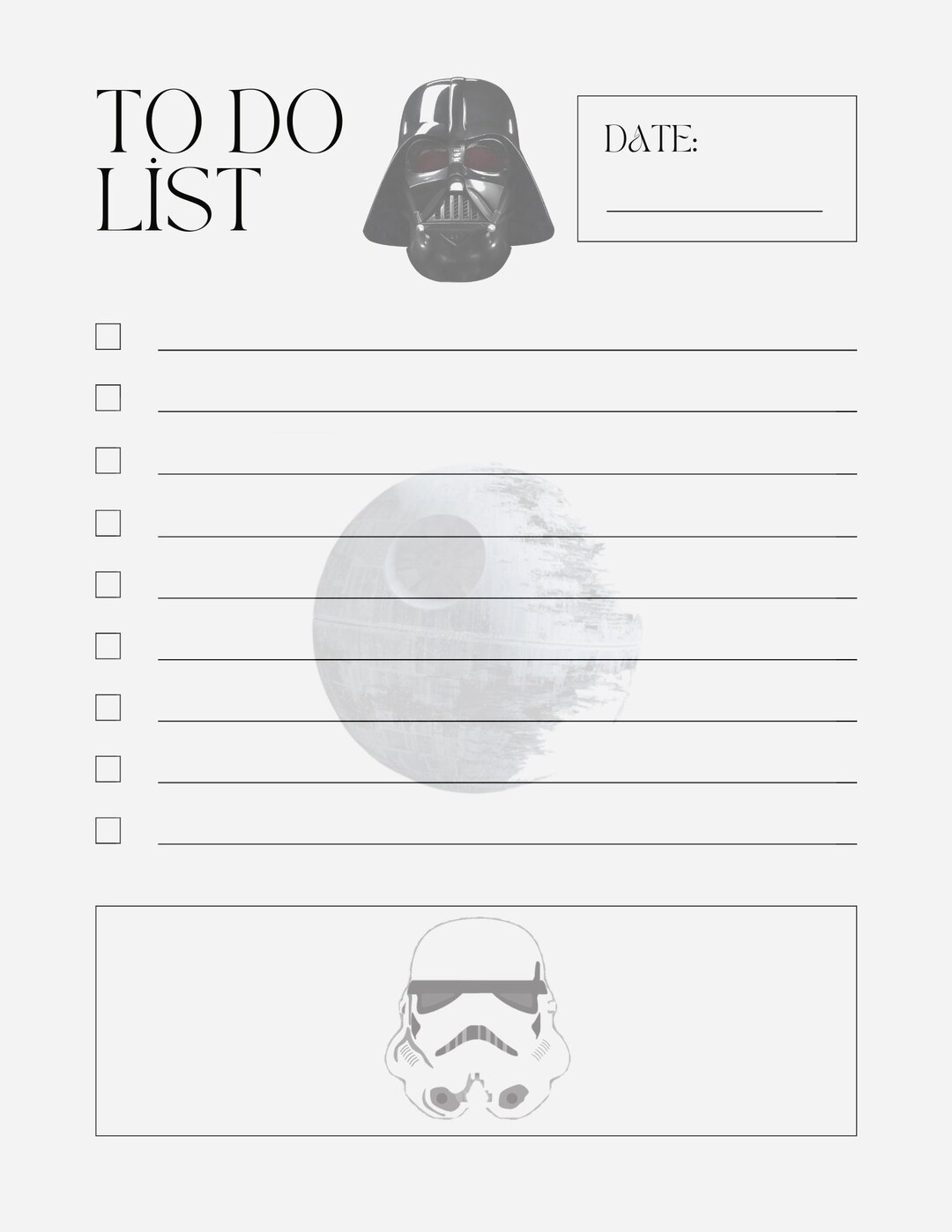Star Wars to Do List Printable, Simple Tasks List , Minimal. Darth ...