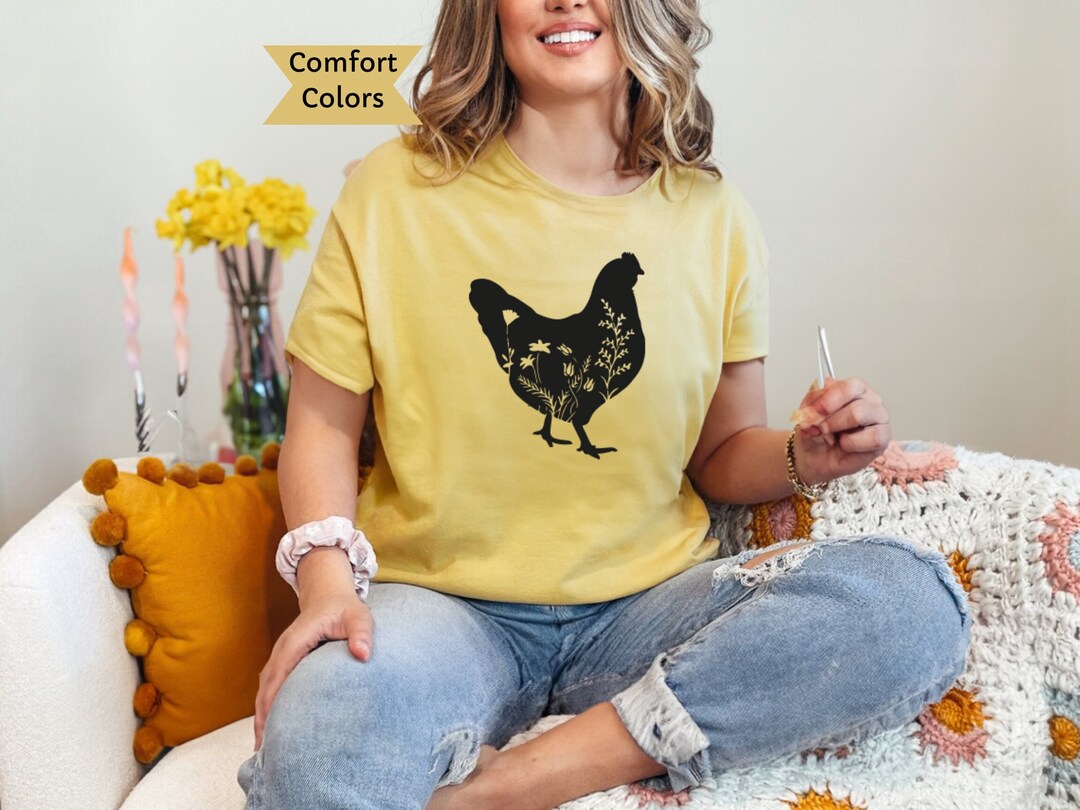 Comfort Colors Floral Chicken Shirt, Chicken Lover Gift Shirts, Vintage ...