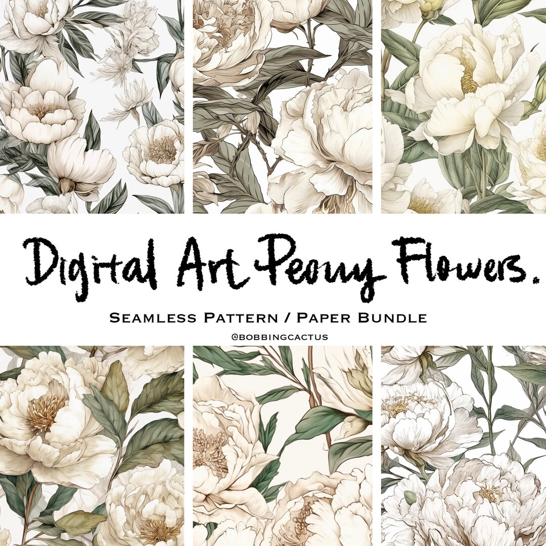 IVORY White Peony Floral Digital Paper, Vintage Beige Almond Pastel ...