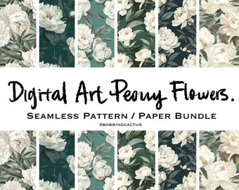 BLUE Peony Floral Digital Paper Vintage Powder Blue White - Etsy