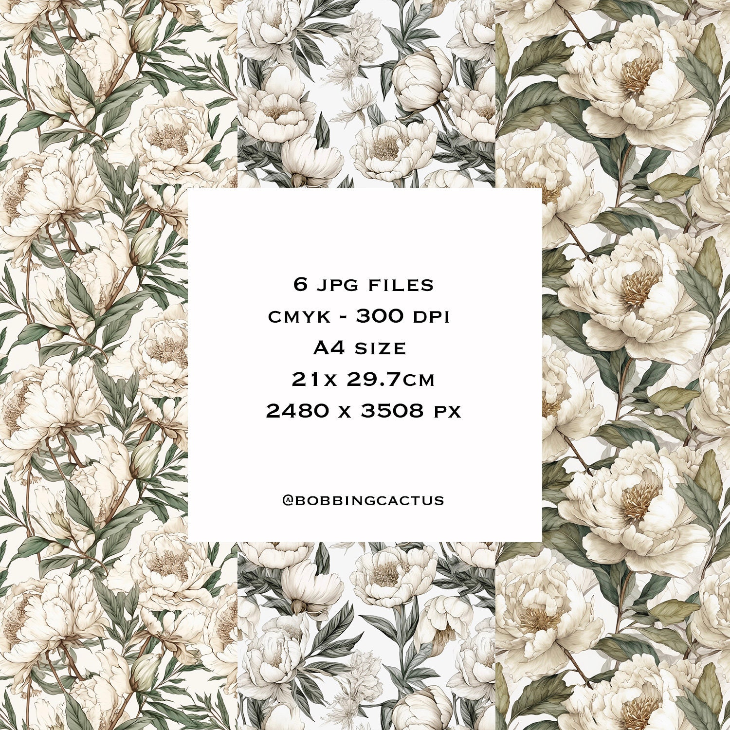 IVORY White Peony Floral Digital Paper, Vintage Beige Almond Pastel ...