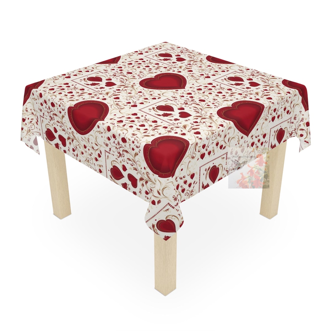 Valentine's Day Hearts Tablecloth, Romantic Red Hearts Design, Love ...