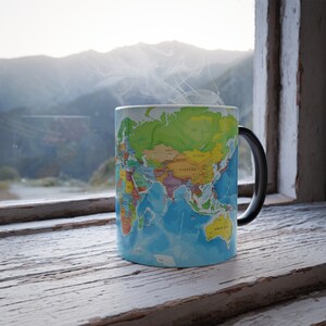 World Map Color Changing Mug Design. Coffee Mug, Ceramic Mug 11oz, Gift ...