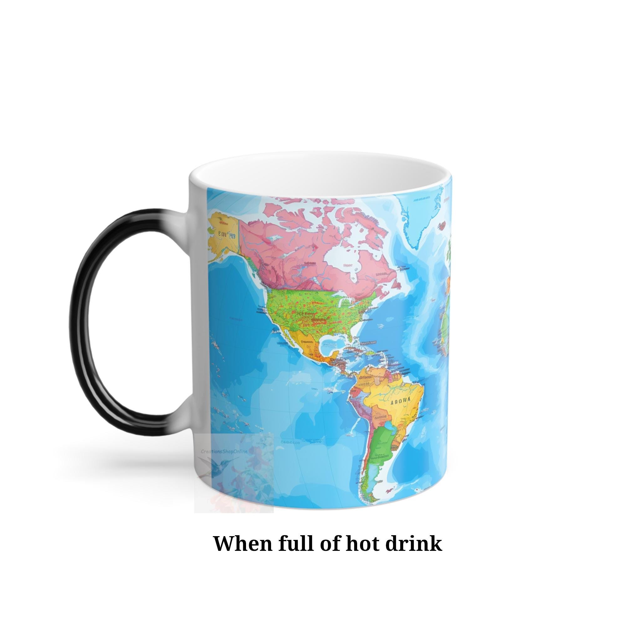 World Map Color Changing Mug Design. Coffee Mug, Ceramic Mug 11oz, Gift ...