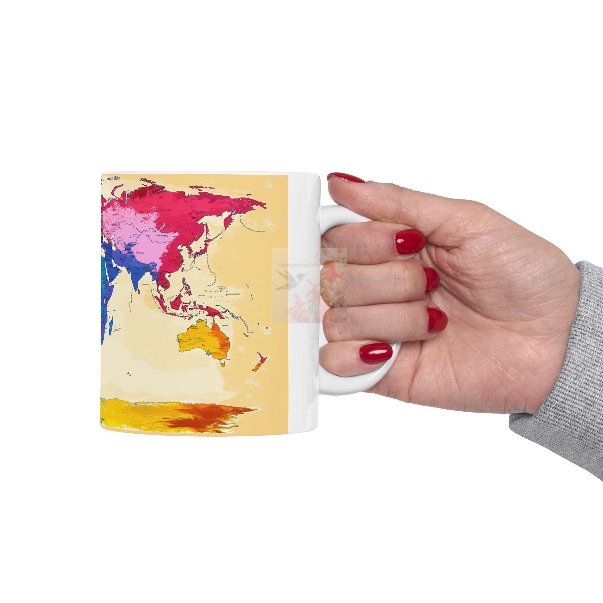 Colorful World Map Ceramic Mug, 11oz - Travel Mug, Adventure Cup ...