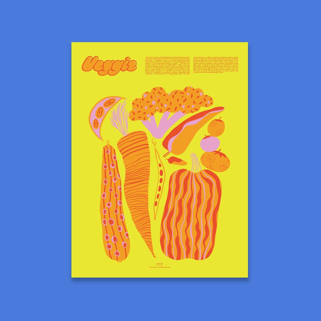 Veggie Fun Facts Print, Colorful Illustrated Educational Poster ...