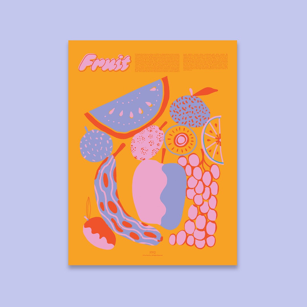 Illustrated Fruit Poster, Colorful Educational Print With Fun Facts ...