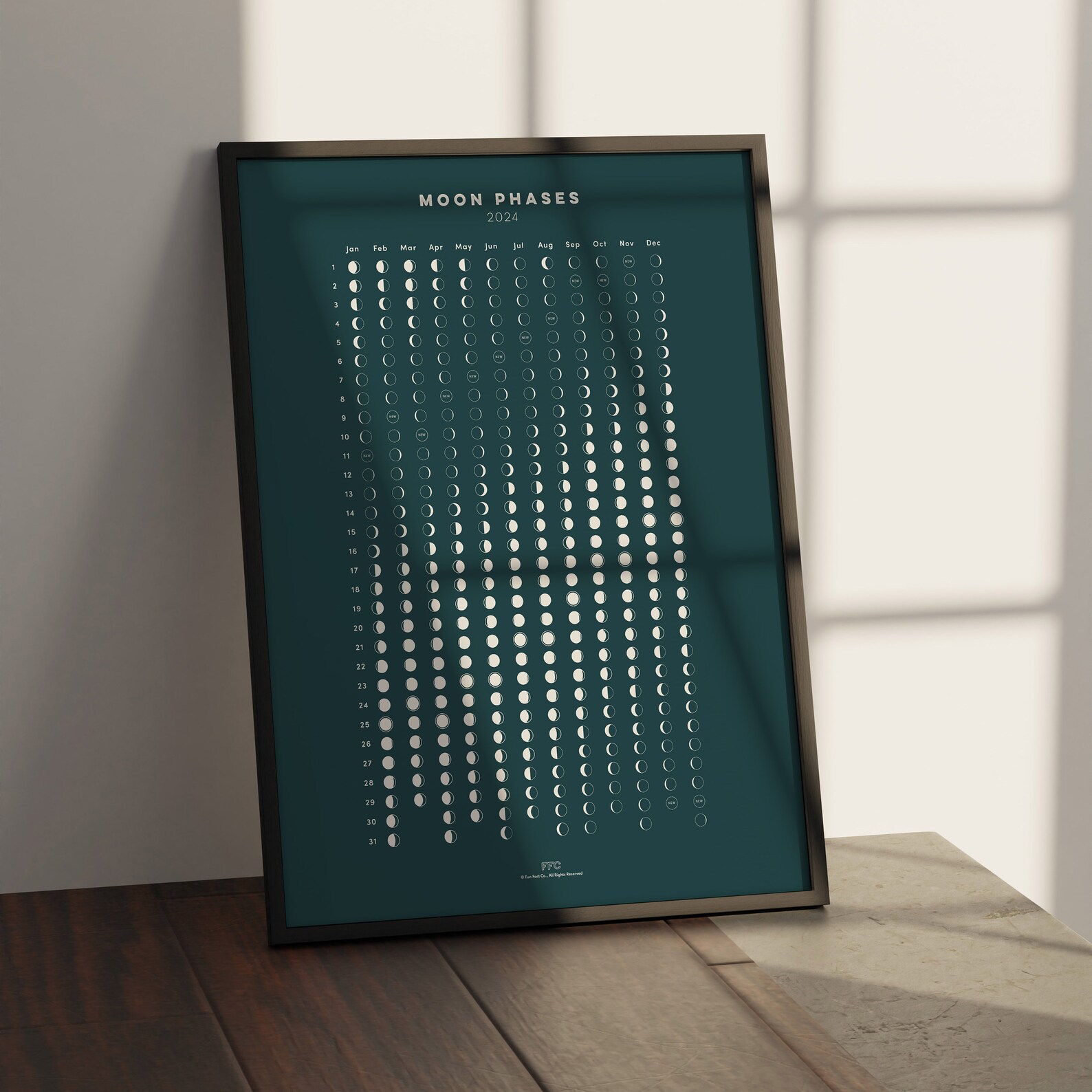 Moon Phases Wall Calendar Print, 2024 Astronomy Poster, Modern Lunar ...