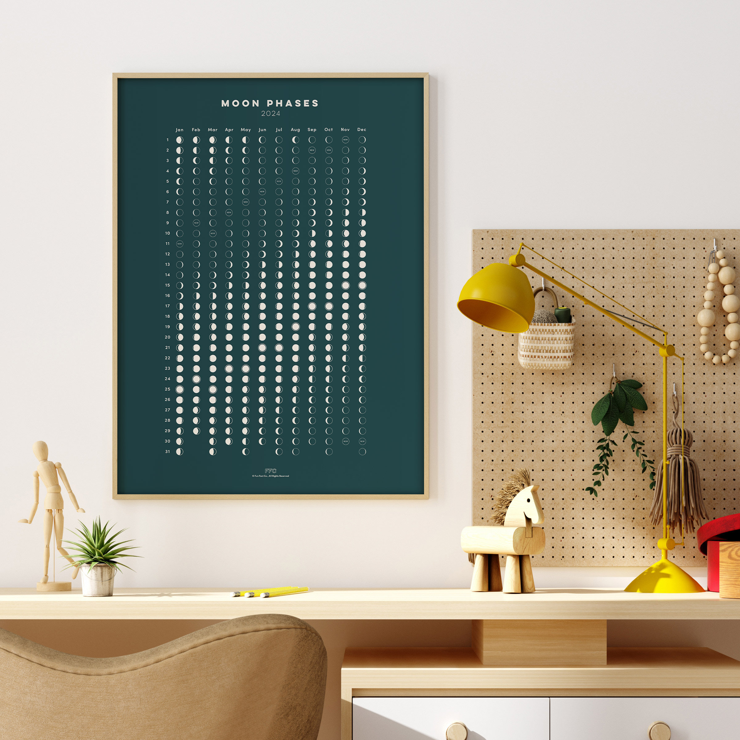 Moon Phases Wall Calendar Print, 2024 Astronomy Poster, Modern Lunar ...