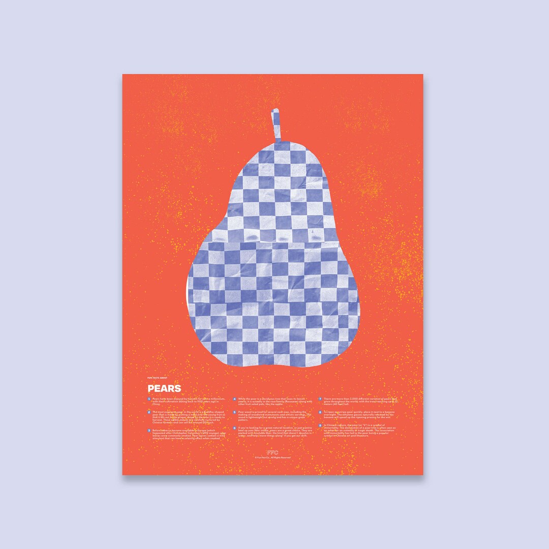 Illustrated Pear Poster, Fun Facts About Pears Print, Colorful ...