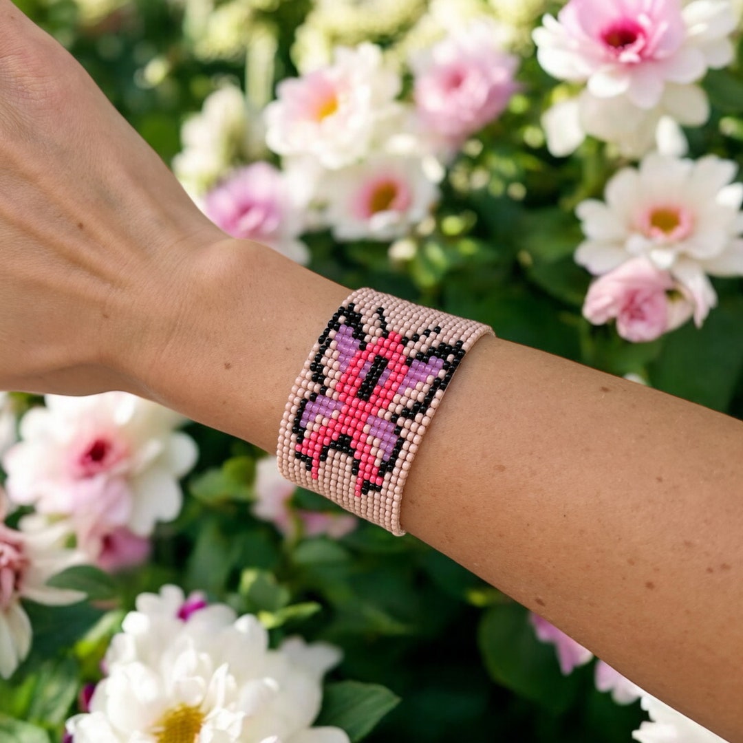 Cancer Awareness Bracelet, Handmade Pink Ribbon Bracelet, Unique Design ...